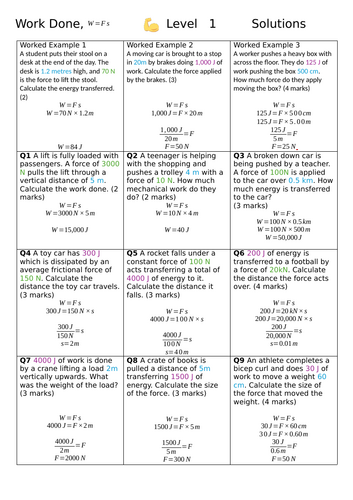 GCSE Science - Foundation Work Done/Energy Transferred (W=Fs ...