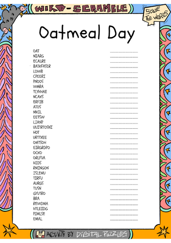 National Oatmeal Day word scramble puzzle worksheet activity | Teaching ...