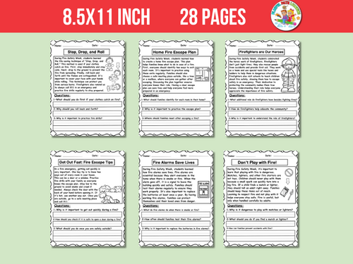 Fire Safety Week Reading Comprehension Passages and Question|Fire ...