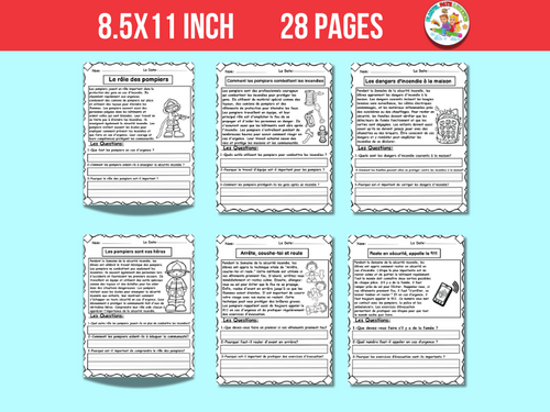 French Fire Safety Week Reading Comprehension Passages and Question ...