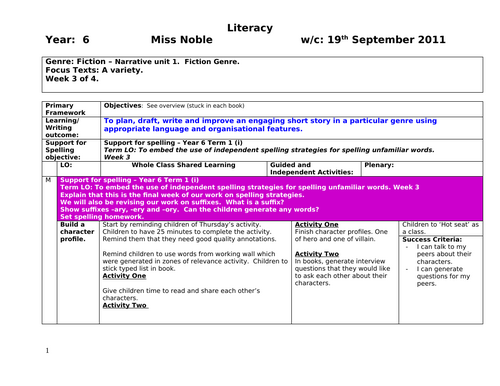 Fiction Genre Literacy year 6 Full Planning | Teaching Resources