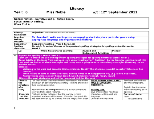 Fiction Genre Literacy year 6 Full Planning | Teaching Resources