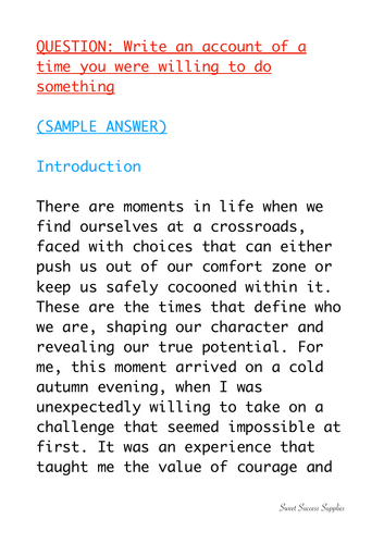 GCSE English Language: Write an account of a time you were willing to ...