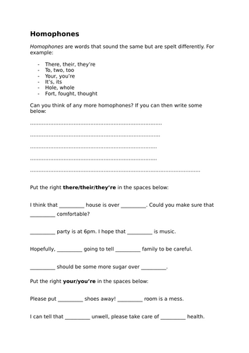 Homphones worksheet (english grammar) | Teaching Resources