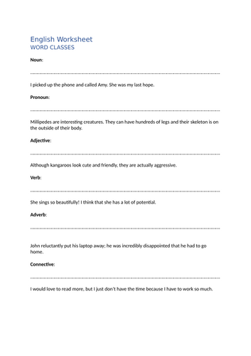 Word classes activity | Teaching Resources