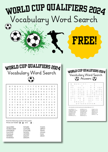FREE Football World Cup Qualifiers 2024 Vocabulary Word Search ...