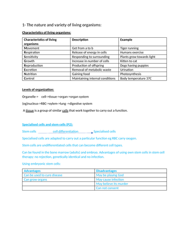 Section 1 notes: cells, cell movement and characteristics of living ...
