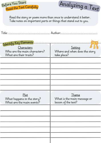Analyzing Text / Literature Worksheet - Ages 7-11 | Teaching Resources