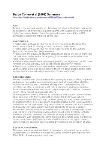 Baron Cohen et al 2001 CIE | Teaching Resources
