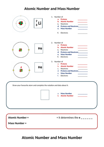 P1 GCSE Atomic Number and Mass Number: 2 Teaching and Practise ...