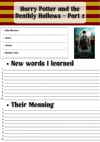 ESL Movie Guide Worksheets on "Harry Potter and the Deathly Hallows ...