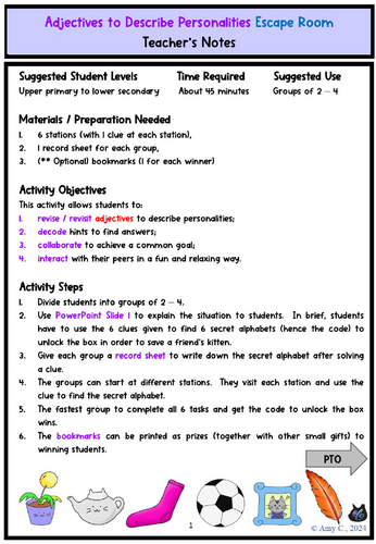 Adjectives to Describe Personalities Vocabulary Building Escape Room ...
