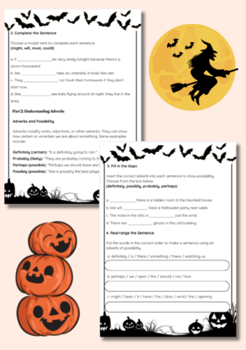 Halloween English Grammar Modal Verbs and Adverbs (Possibility) Writing ...