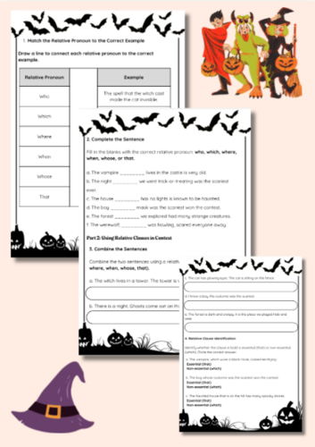 Halloween English Grammar Relative Pronouns and Relative Clauses ...