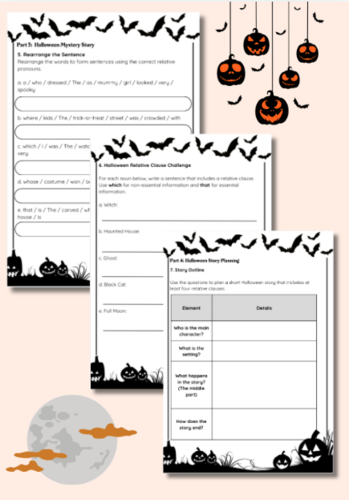 Halloween English Grammar Relative Pronouns and Relative Clauses ...