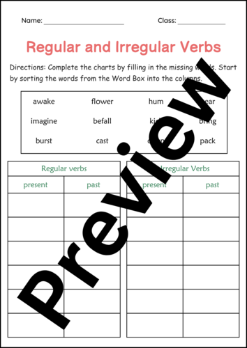 Regular and Irregular Simple Past Tense Verbs Worksheets for Grade 1, 2 ...