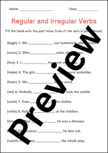 Regular and Irregular Simple Past Tense Verbs Worksheets for Grade 1, 2 ...