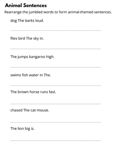 printable simple rearrange sentences worksheet for grade 1 with answers ...