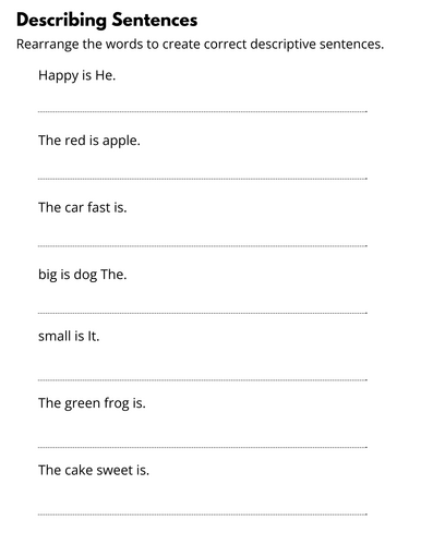 printable simple rearrange sentences worksheet for grade 1 with answers ...