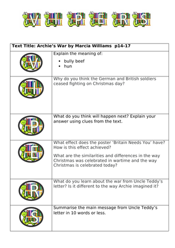 Archie's War VIPERS style comprehension questions | Teaching Resources