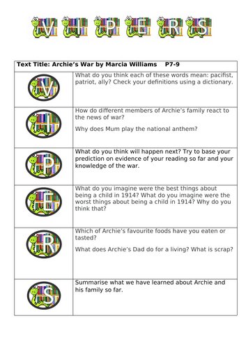 Archie's War VIPERS style comprehension questions | Teaching Resources
