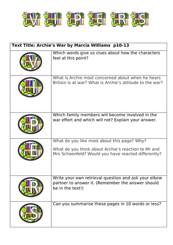 Archie's War VIPERS style comprehension questions | Teaching Resources
