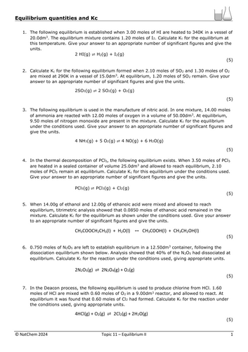Edexcel A-level chemistry Equilibria I and II worksheets | Teaching Resources