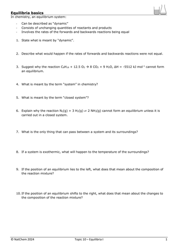Edexcel A-level chemistry Equilibria I and II worksheets | Teaching ...