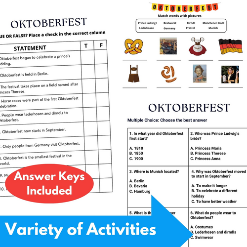 Oktoberfest Lesson -Grades 2-4 - Reading, Worksheets, Color by Number ...