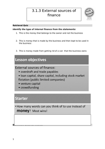 Pearson Edexcel IGCSE Business Lesson 25 Sources of Finance | Teaching ... Pearson Edexcel IGCSE Business Lesson 25 Sources of Finance | Teaching ...