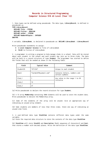 Records in Structured Programming | Teaching Resources Records in Structured Programming | Teaching Resources