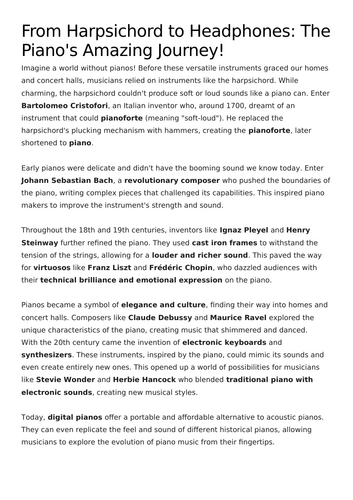 KS3 Music Cover - The History of the Piano | Teaching Resources