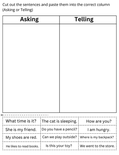 1st grade asking and telling sentences worksheets | Teaching Resources