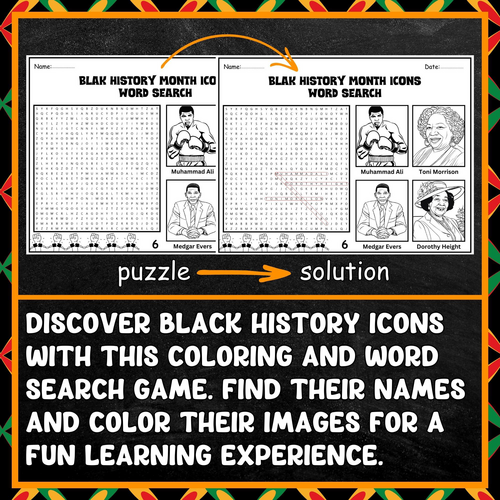 Black History Month Coloring word search | 46 black Heroes Digital ...