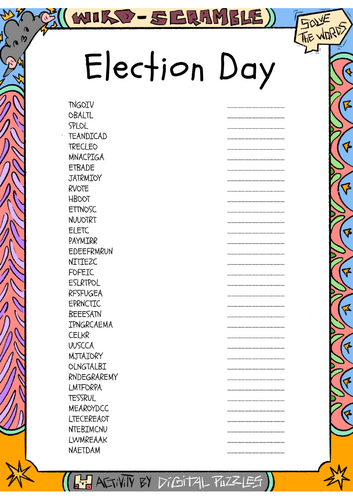 Election Day word scramble puzzle worksheet activity | Teaching Resources