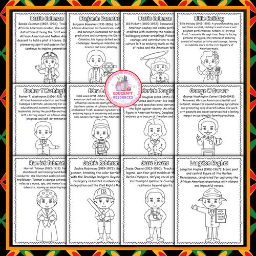 Black History Month Coloring posters | Famous black figures bio ...