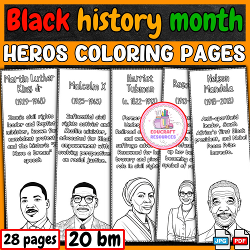 Black History month Heroes Coloring Bookmarks | Black History Digital ...