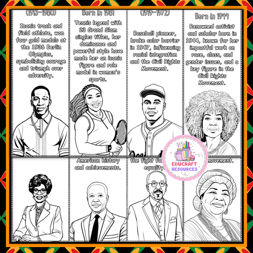 Black History month Heroes Coloring Bookmarks | Black History Digital ...
