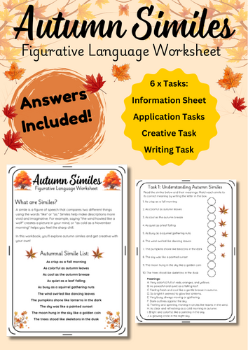 Autumn / Fall Simile Figurative Language English Workbook | Teaching ...