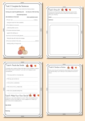 Autumn / Fall Simile Figurative Language English Workbook | Teaching ...