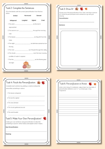 Autumn / Fall Personification Figurative Language English Workbook ...