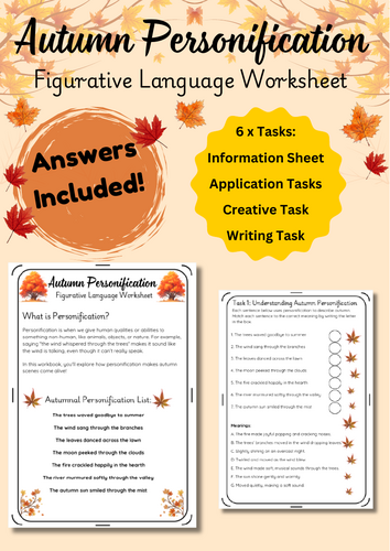 Autumn / Fall Personification Figurative Language English Workbook ...