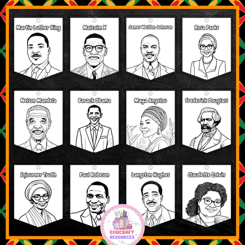 Black history month bulletin board Biography | 46 Black Heroes Coloring ...