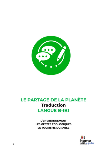 French Translations Sharing The Planet Language B IB1 | Teaching Resources