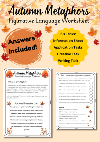 Autumn / Fall Metaphor Figurative Language English Workbook | Teaching ...