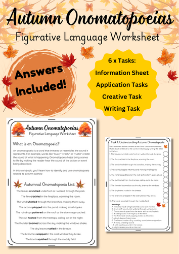 Autumn / Fall Onomatopoeia Figurative Language English Workbook ...