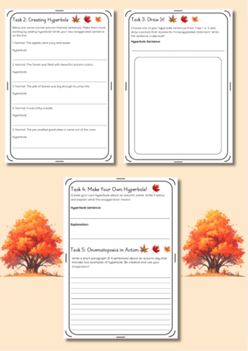 Autumn / Fall Hyperbole Figurative Language English Workbook | Teaching ...