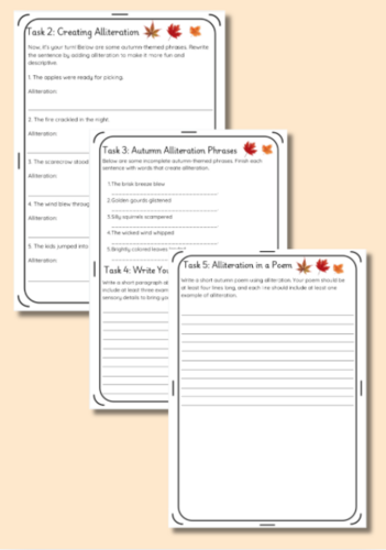 Autumn / Fall Alliteration Figurative Language English Workbook ...