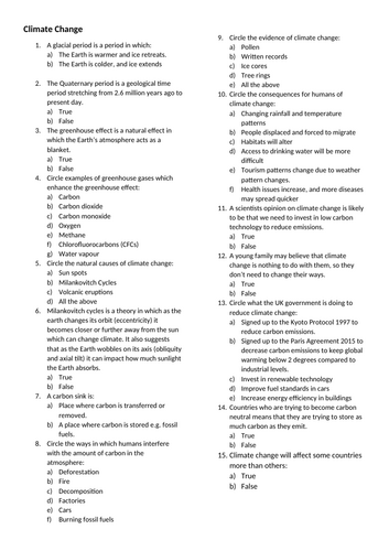 Climate Change Quiz | Teaching Resources