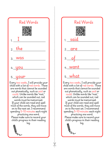 RWI Red Words Book Mark (home support) | Teaching Resources